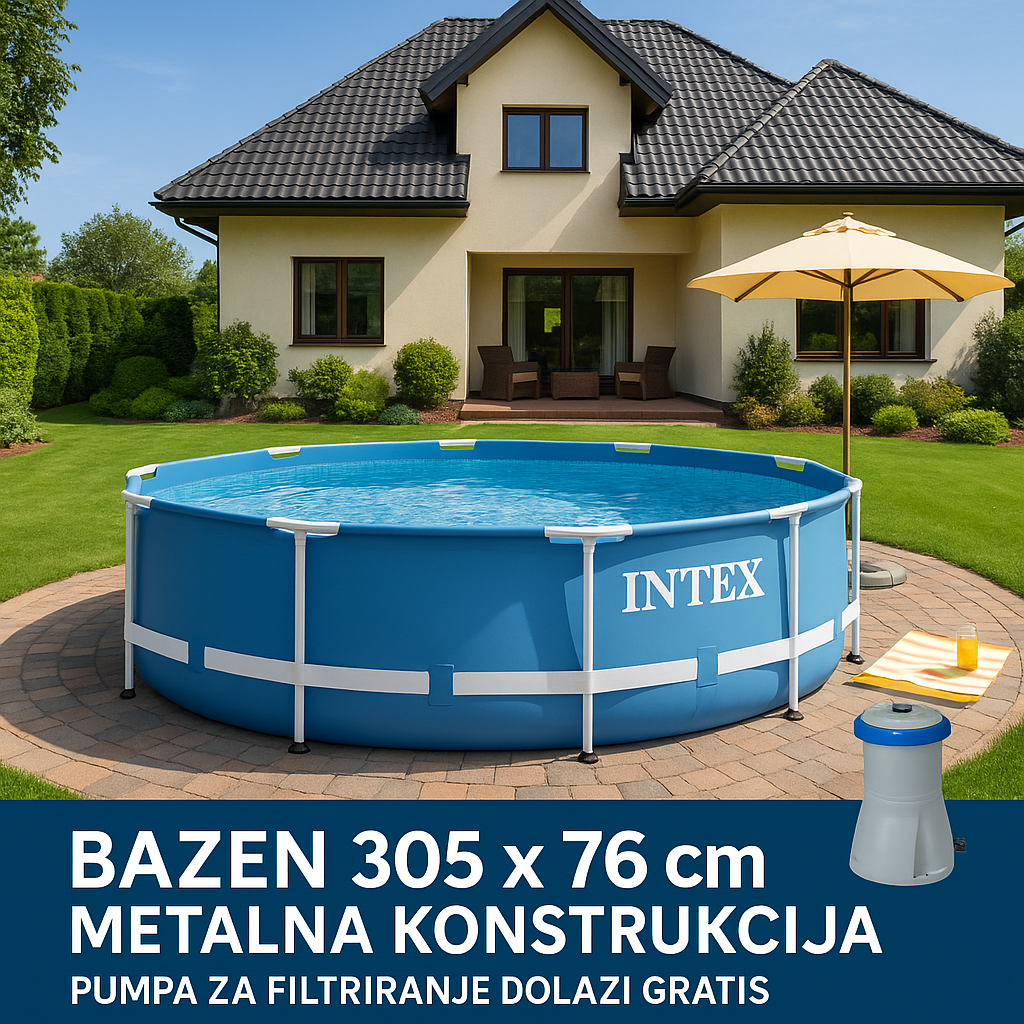 INTEX BAZEN 305X76 CM METALNA KONSTRUKCIJA SA PUMPOM – Genijalno Shop